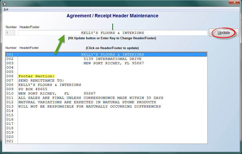 Sales Agreement and Receipt Header Mtc