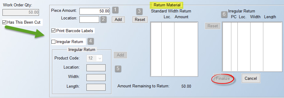 Return to Stock on Work Order and Irregular Returns