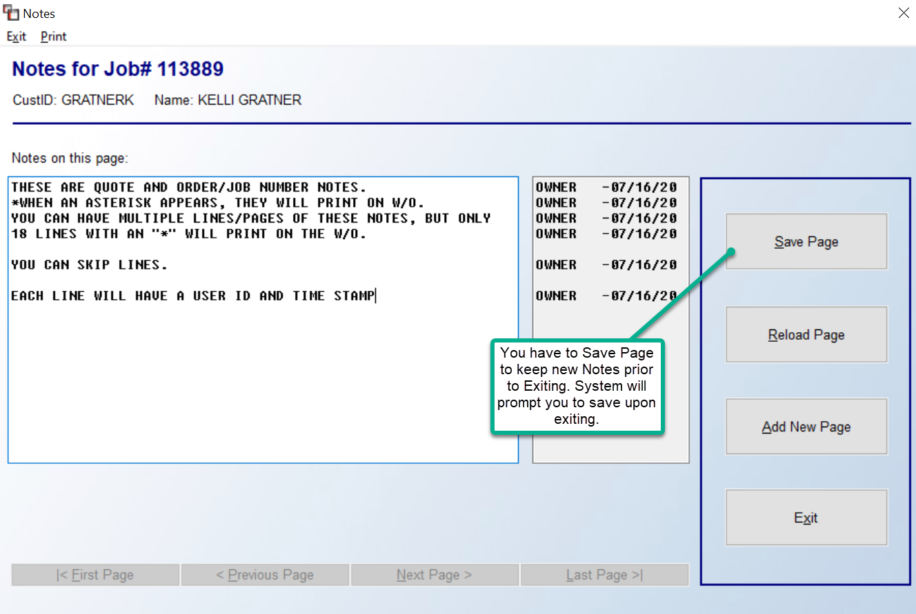 Notes and Line Comments in Sales Processing