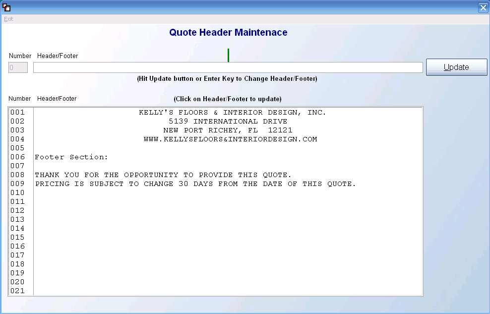 Quotation Header Maintenance