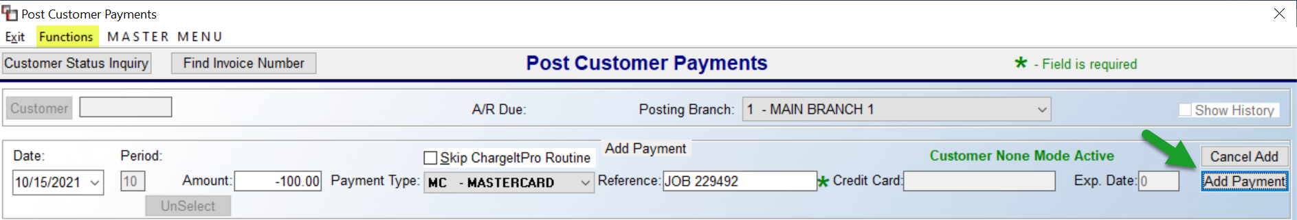 Moving a Refund from Accounts Payable to the Customer Payment Register