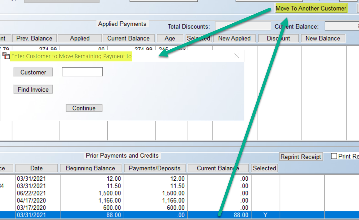 Posting a Prior A/R Payment to an Open Customer Invoice
